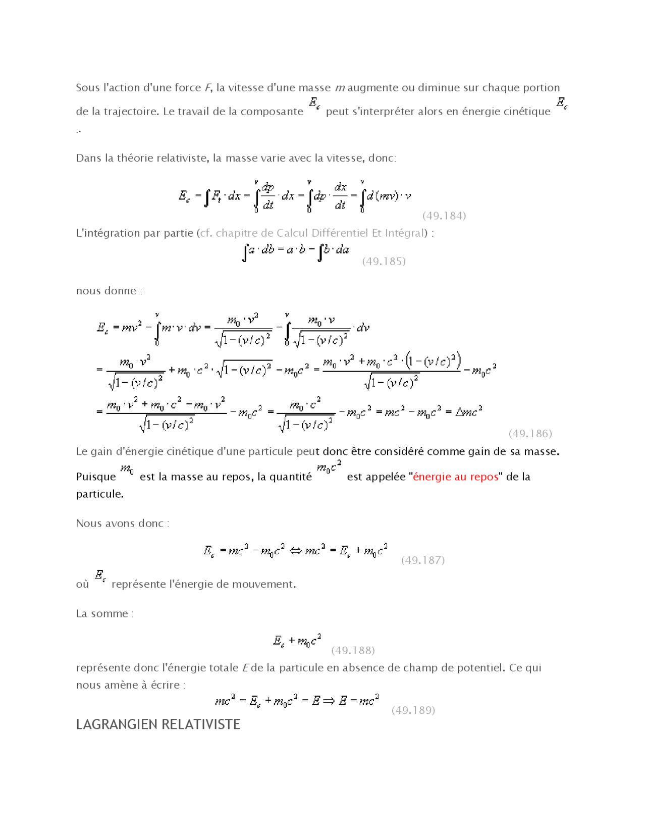 Notes Sur La Variation Relativiste De La Masse 2° Partie Docsity