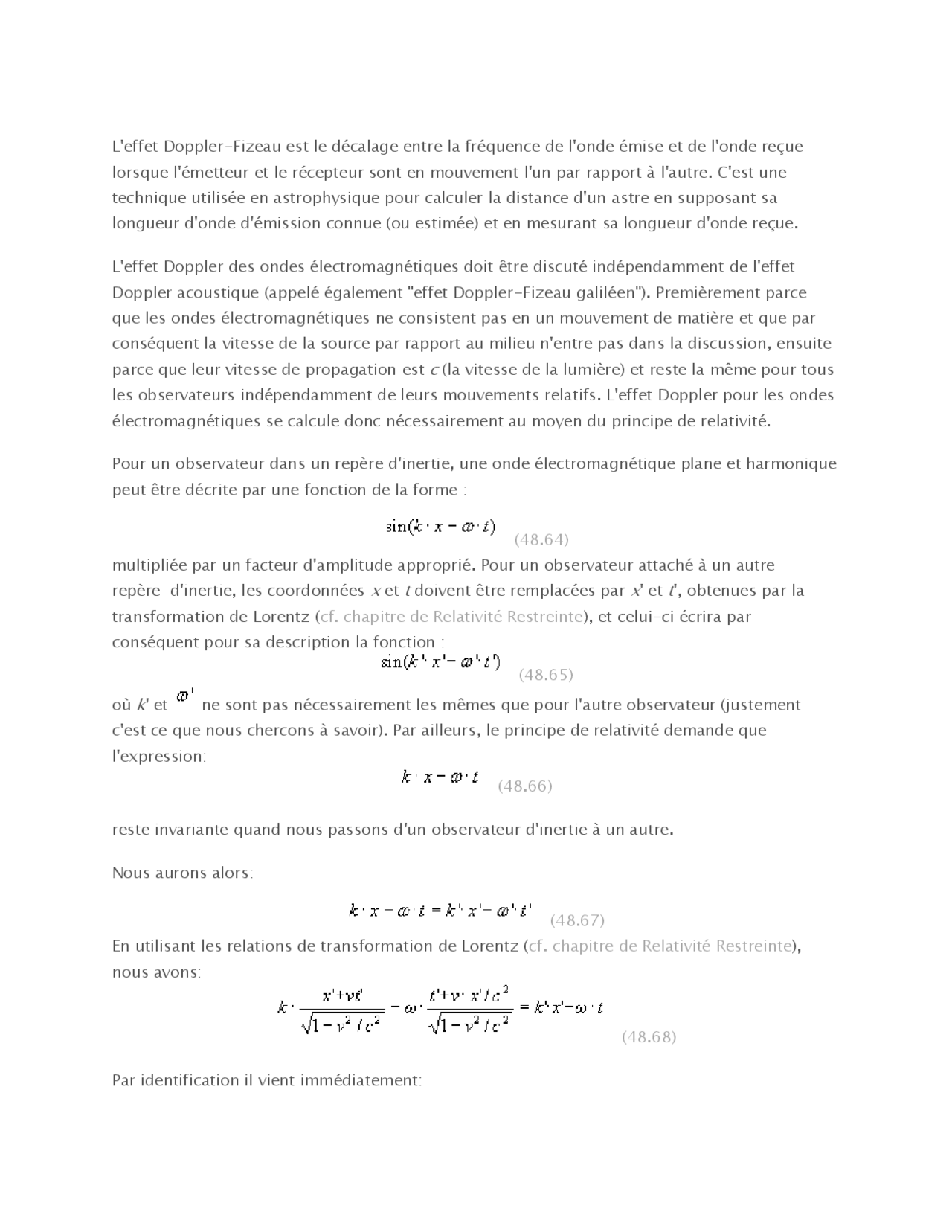 Notes Sur Leffet Doppler Fizeau Relativiste Docsity