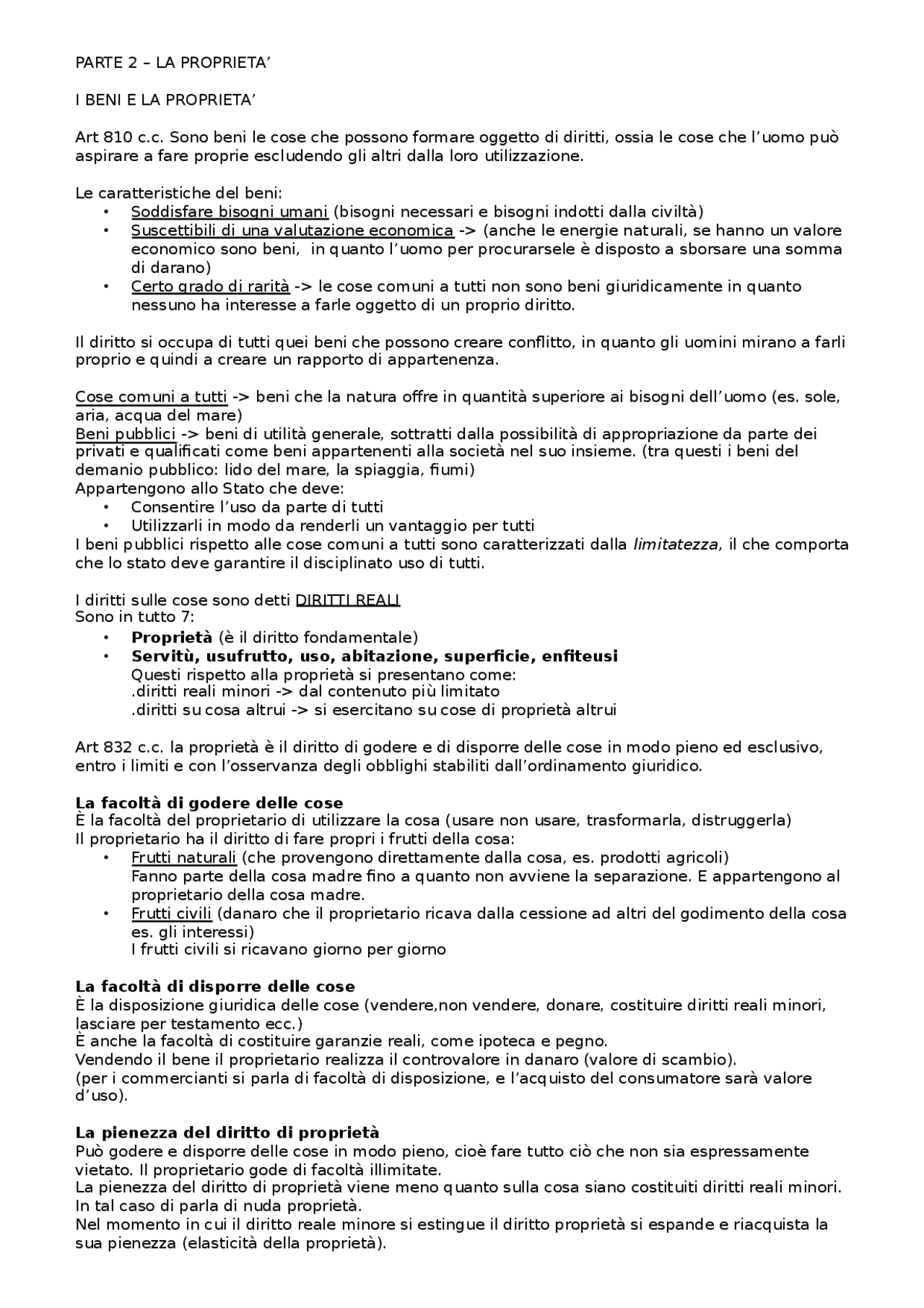 Diritto Privato Galgano Parte 2 La Proprietà Docsity