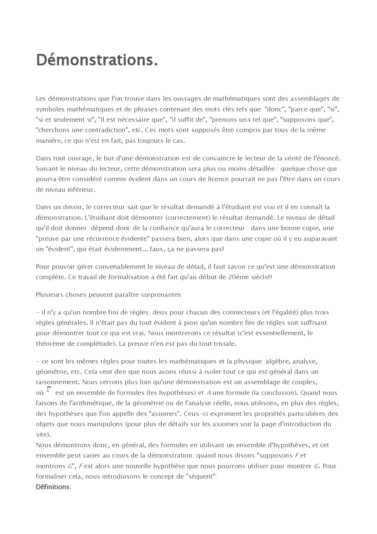 Notes Sur Les Démonstrations 1° Partie Docsity