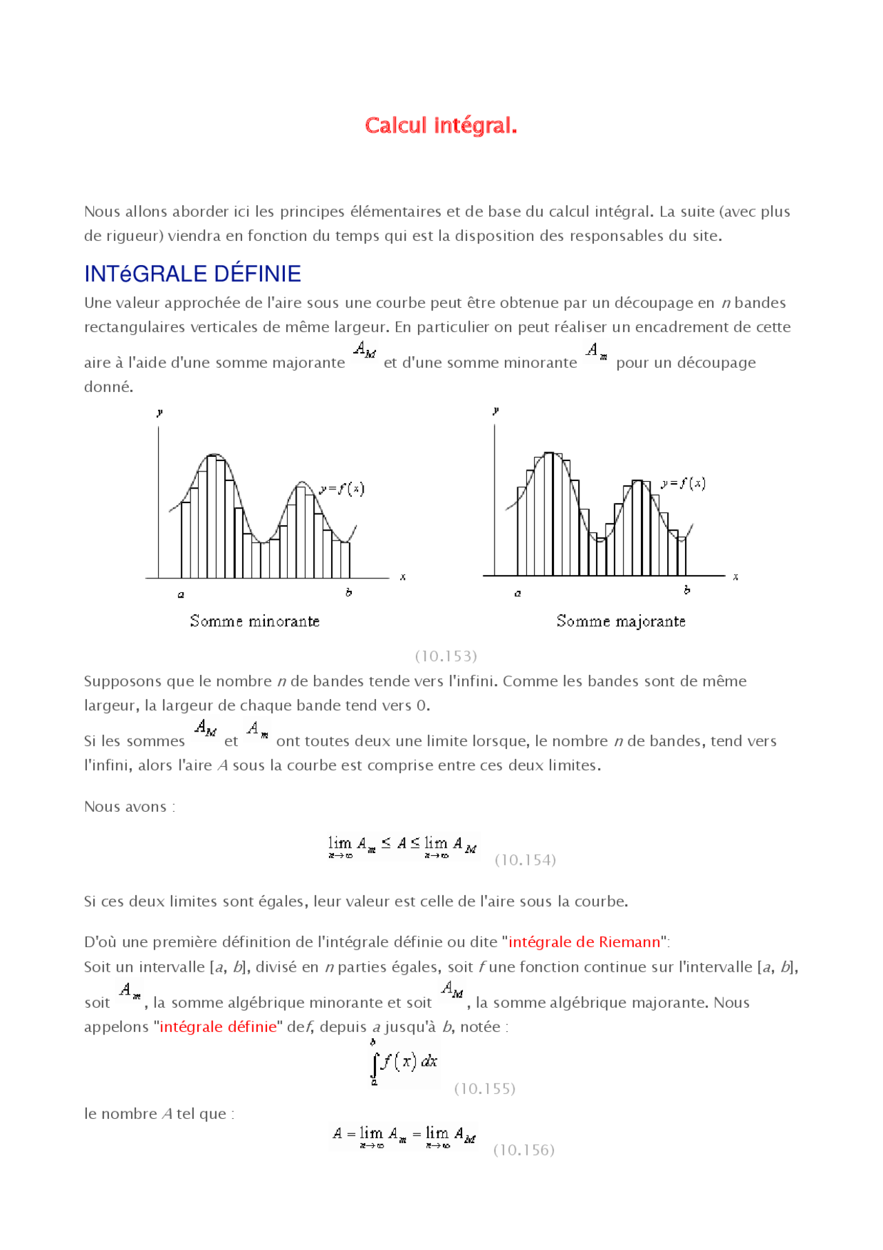 Notes Sur Le Calcul Intégral 1° Partie Docsity