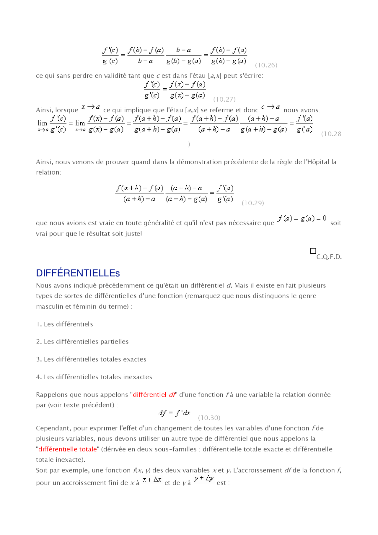 Notes Sur Le Calcul Différentiel Et Intégral 2° Partie Docsity