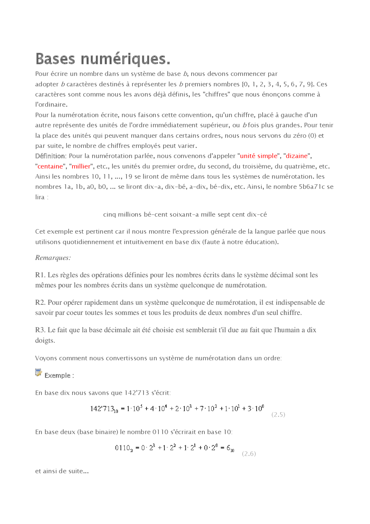 Notes Sur Les Bases Numériques Docsity