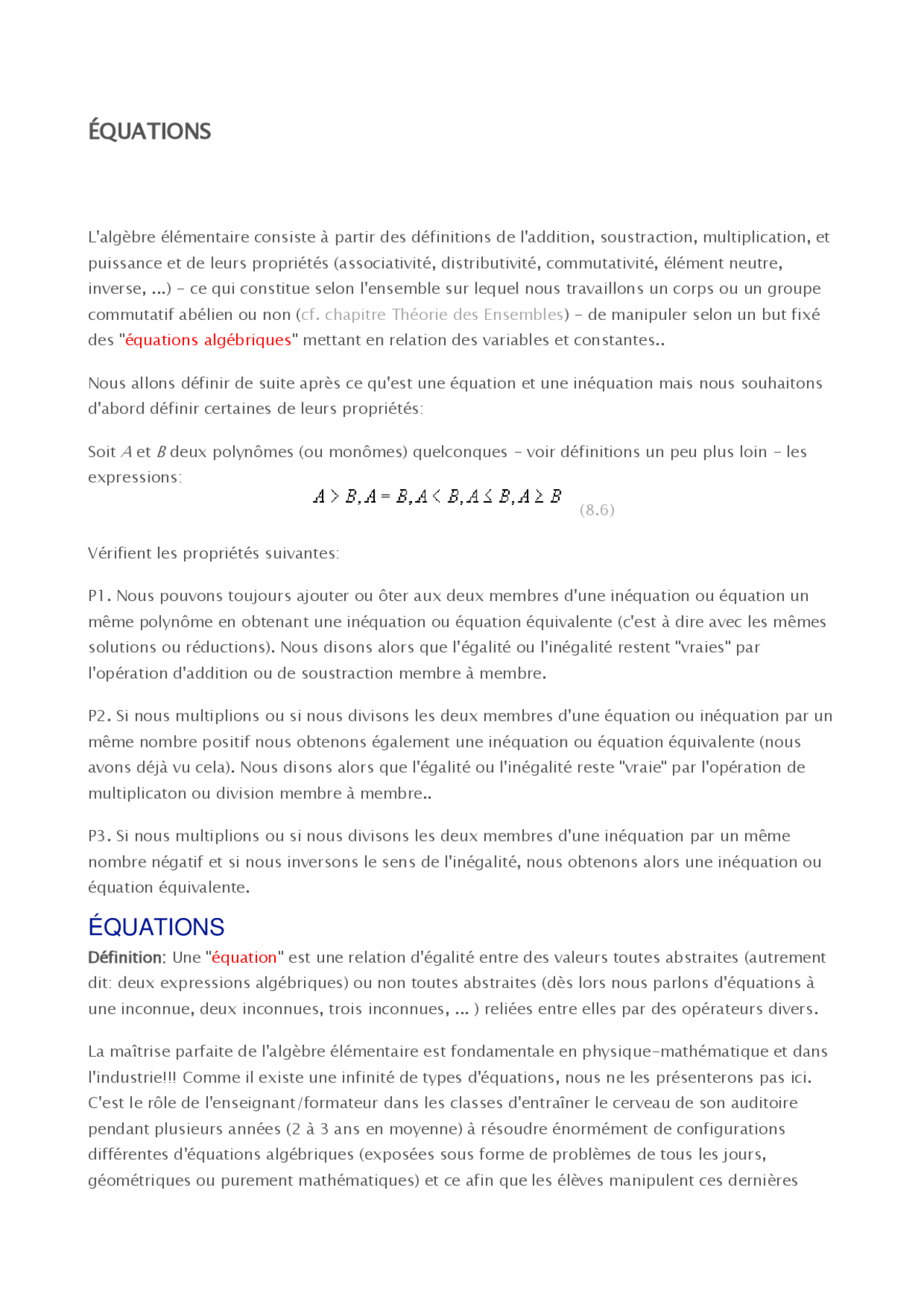Notes Sur Les équations Docsity