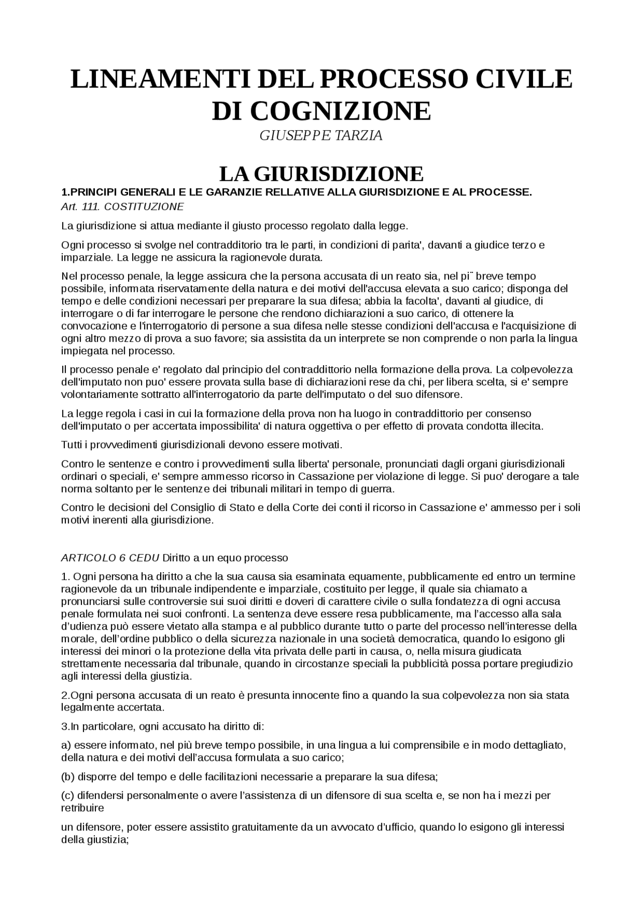 Lineamenti Del Processo Civile Di Cognizione Tarzia Docsity