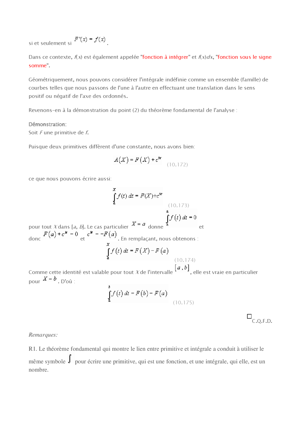 Notes Sur Le Calcul Intégral 2° Partie Docsity