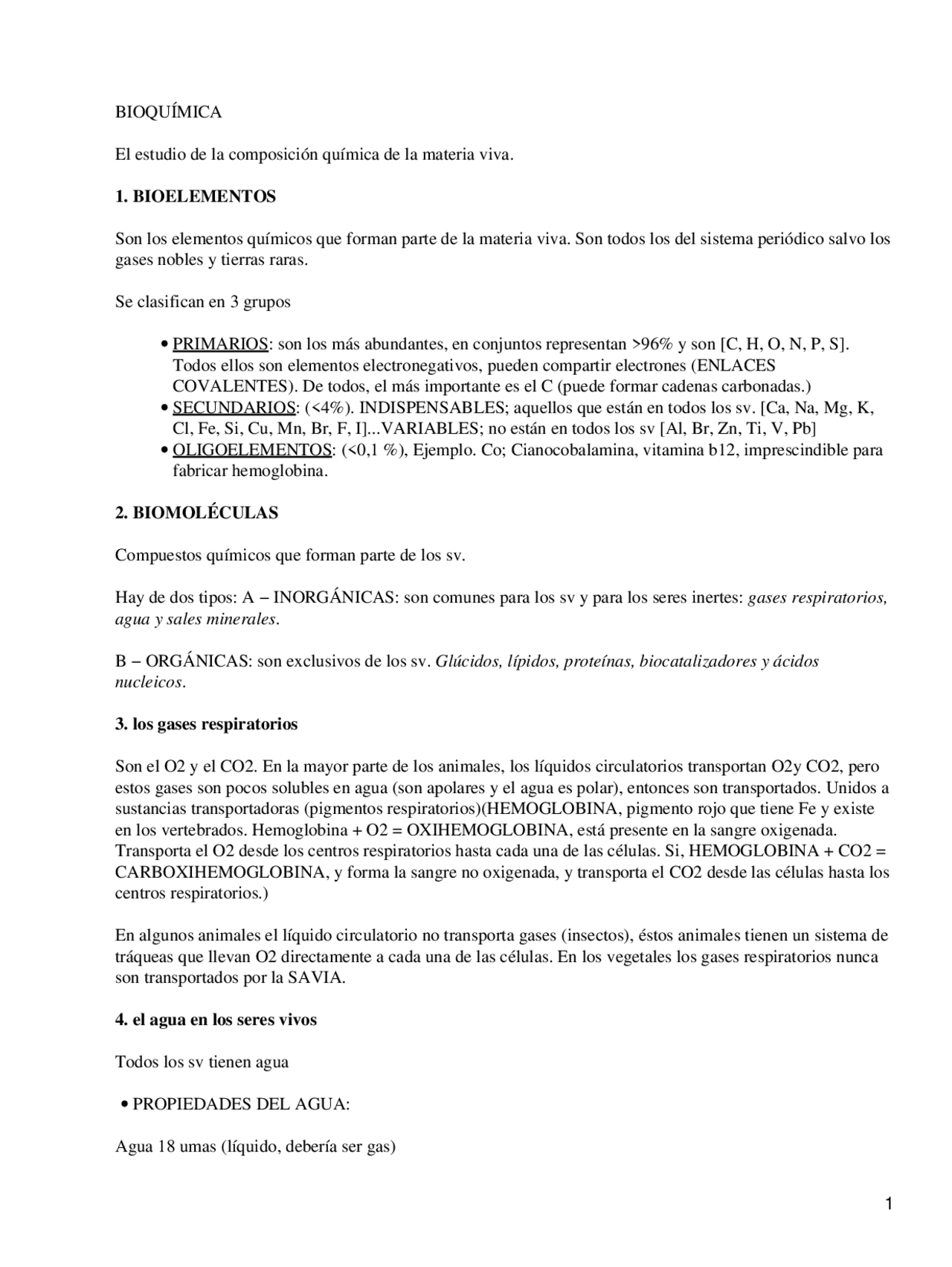 Apuntes Sobre Los Bioelementos Docsity