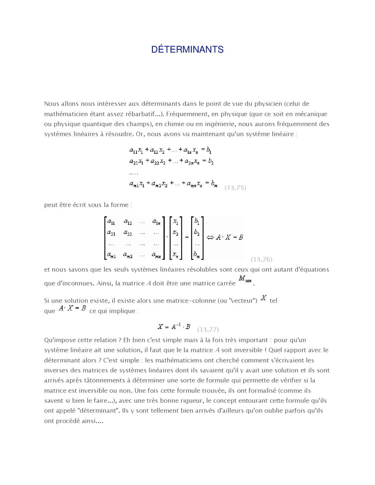 Notes Sur Les Déterminants 1 ° Partie Docsity
