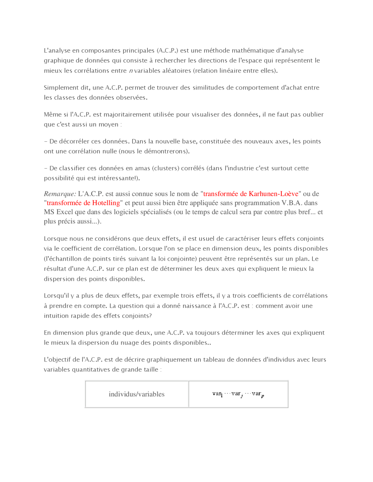 Notes Sur Lanalyse En Composantes Principales Acp 1° Partie