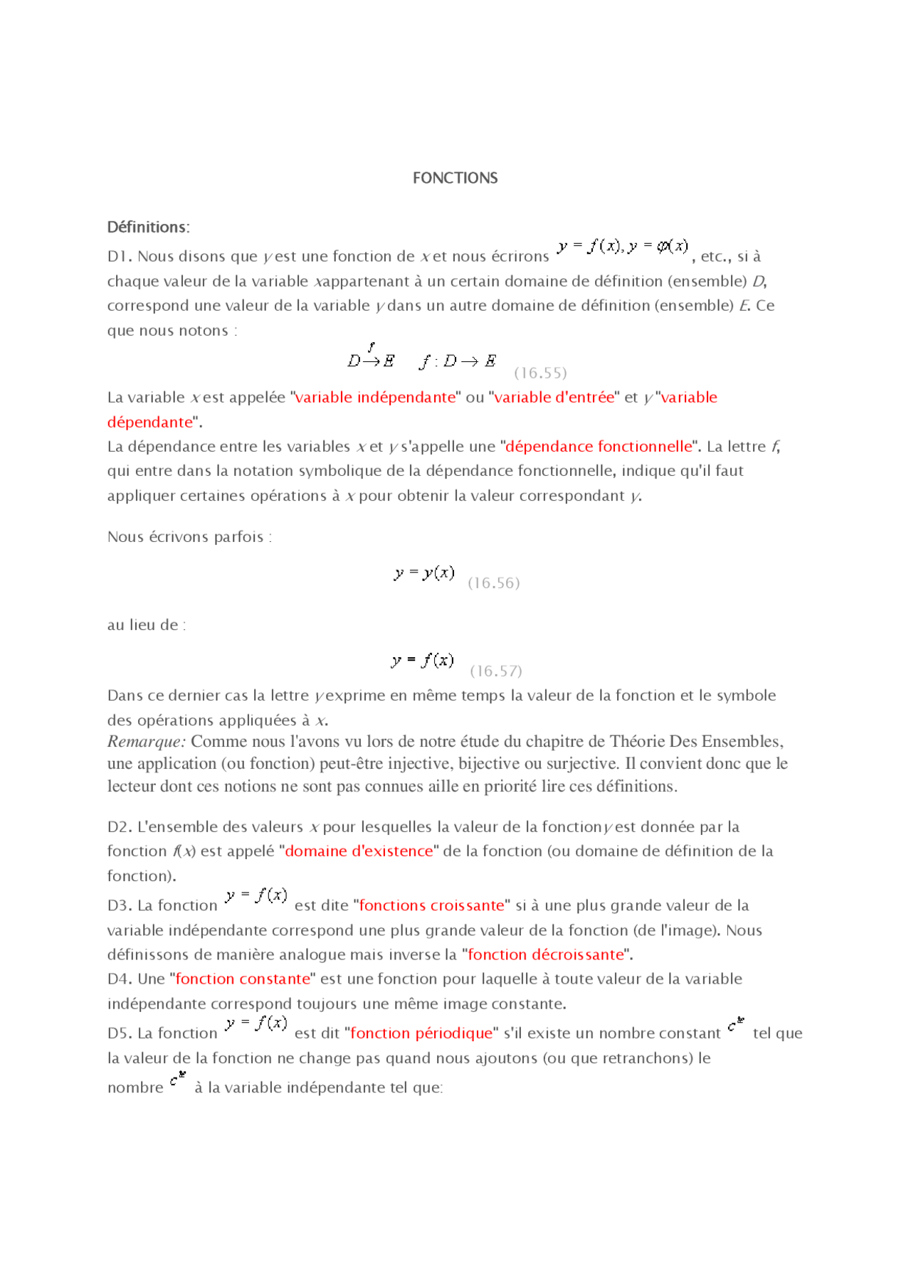 Note Sur Les Fonctions 1° Partie Docsity