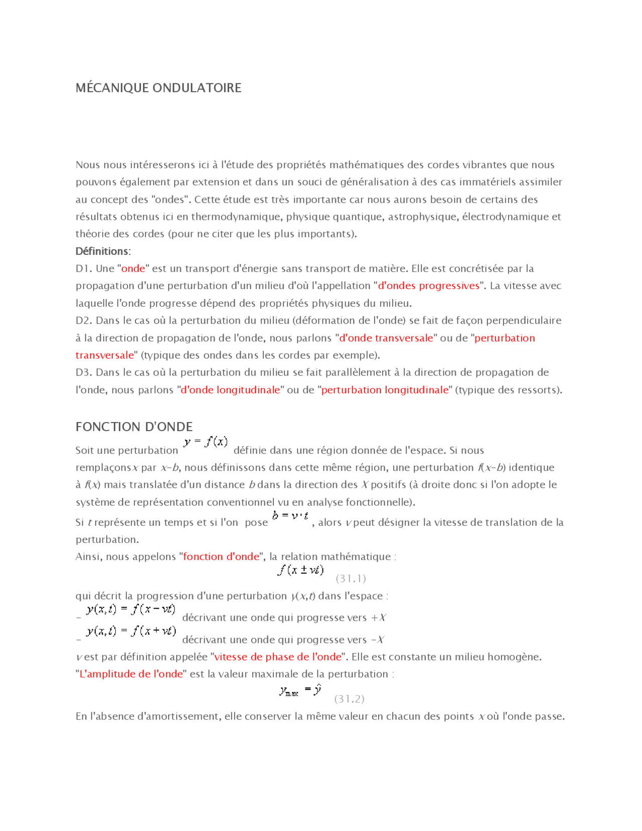 Notes Sur La Mécanique Ondulatoire Docsity