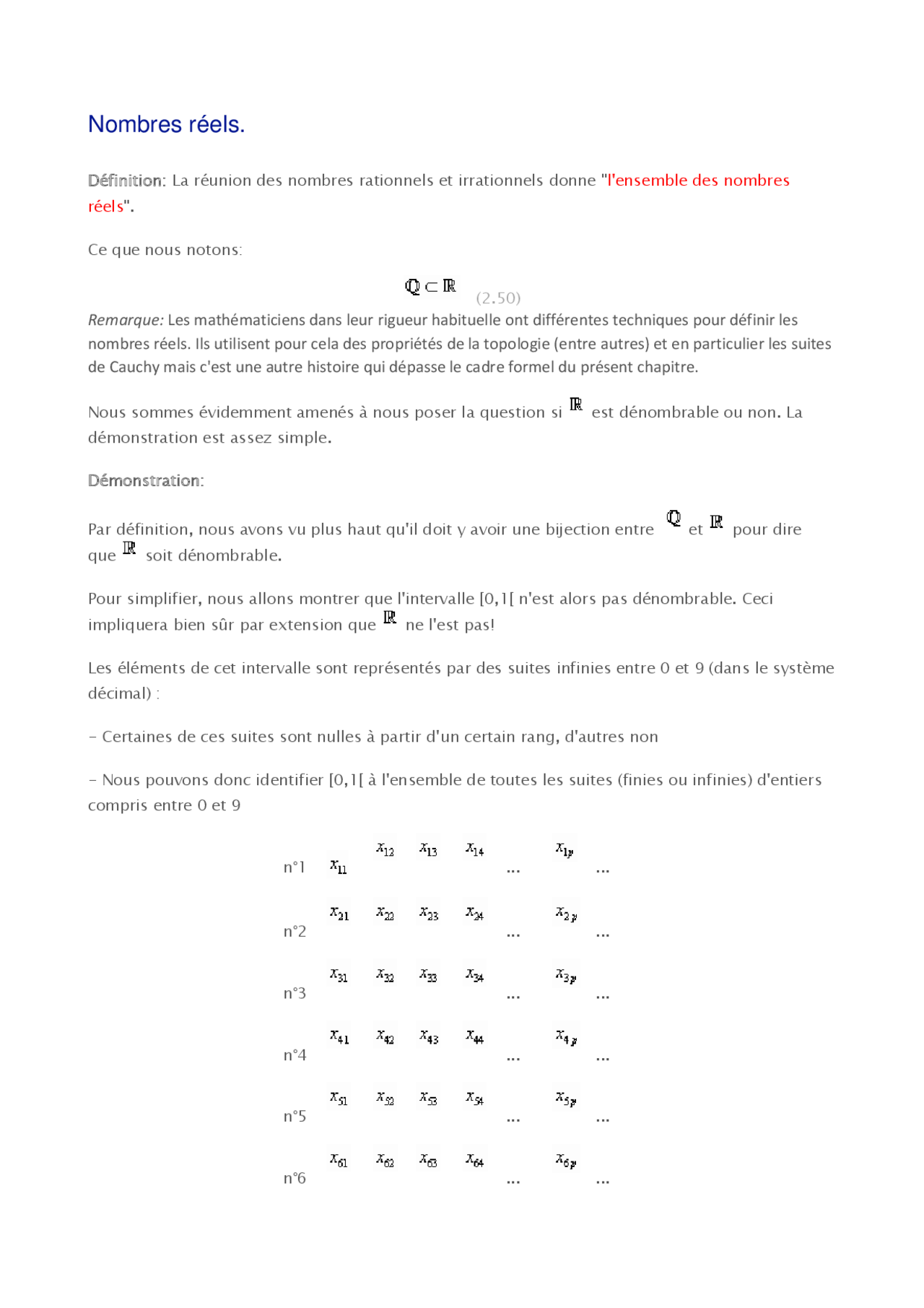 Notes Sur Les Nombres Réels Docsity