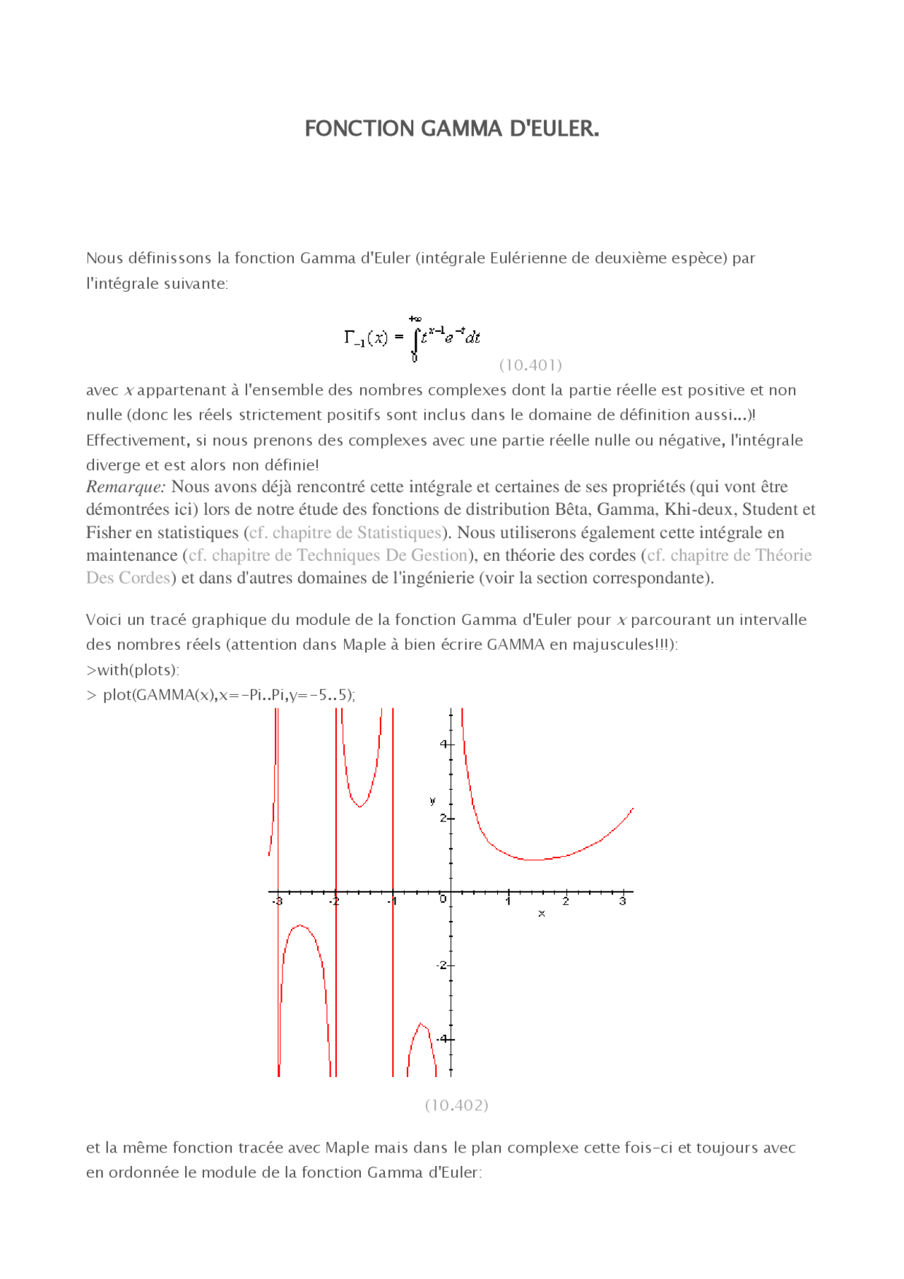 Notes sur la fonction Gamma d'Euler - Docsity