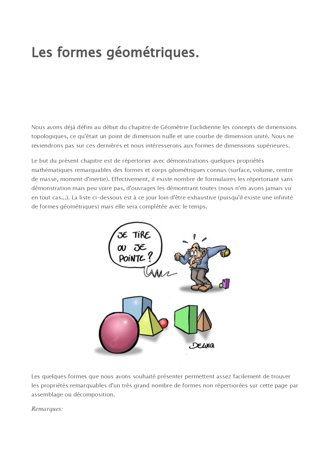 Notes sur les formes géométriques - 1° partie - Docsity