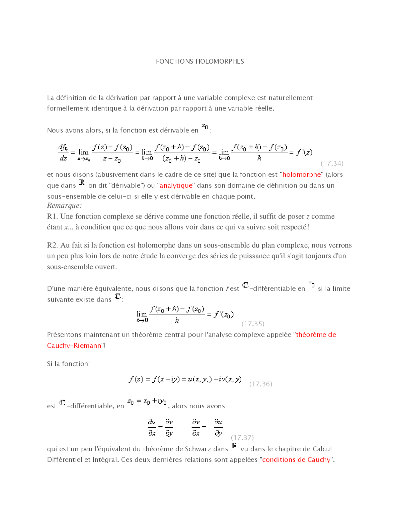 Notes Sur Les Fonctions Holomorphes Docsity