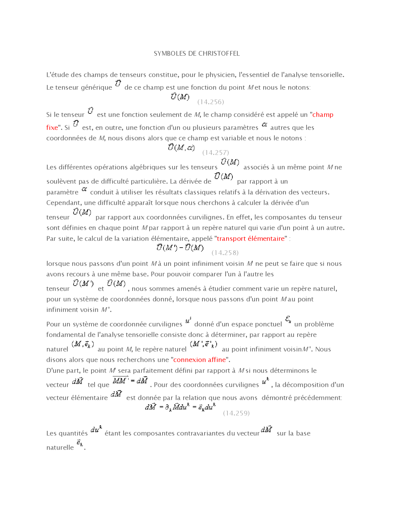 Notes Sur Les Symboles De Christoffel 1° Partie Notes Logique Docsity
