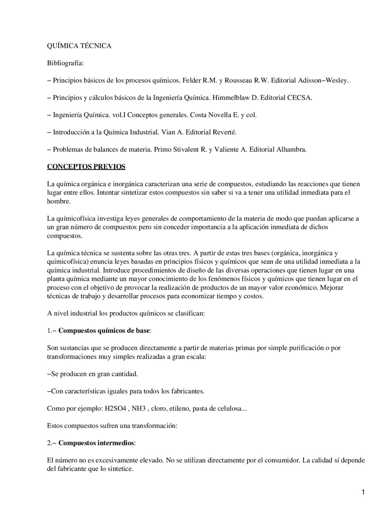Apuntes Sobre La Química Técnica Docsity