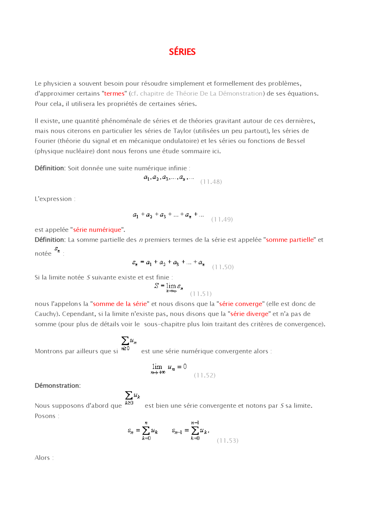 Notes Sur Les Séries 1° Partie Docsity