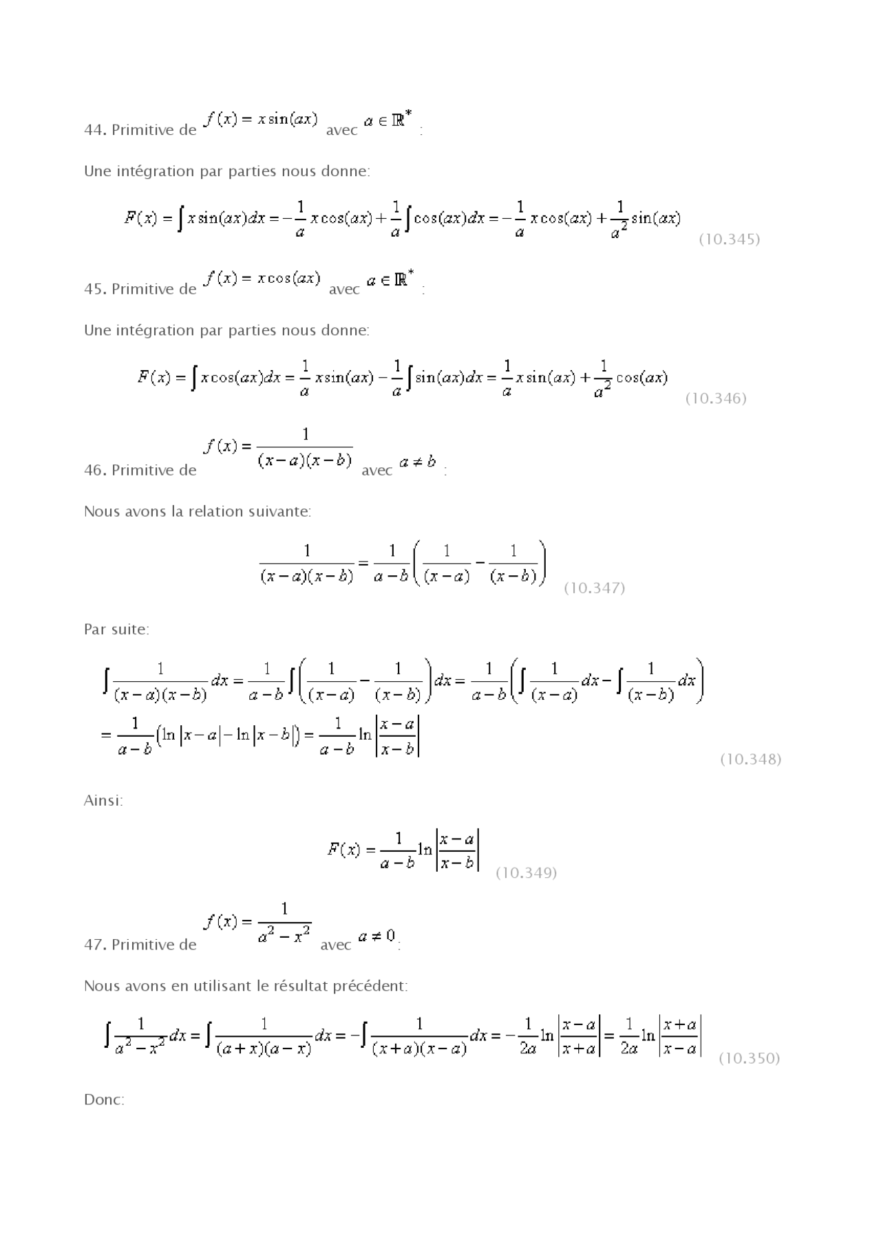 Notes Sur Les Primitives Usuelles 3° Partie Docsity