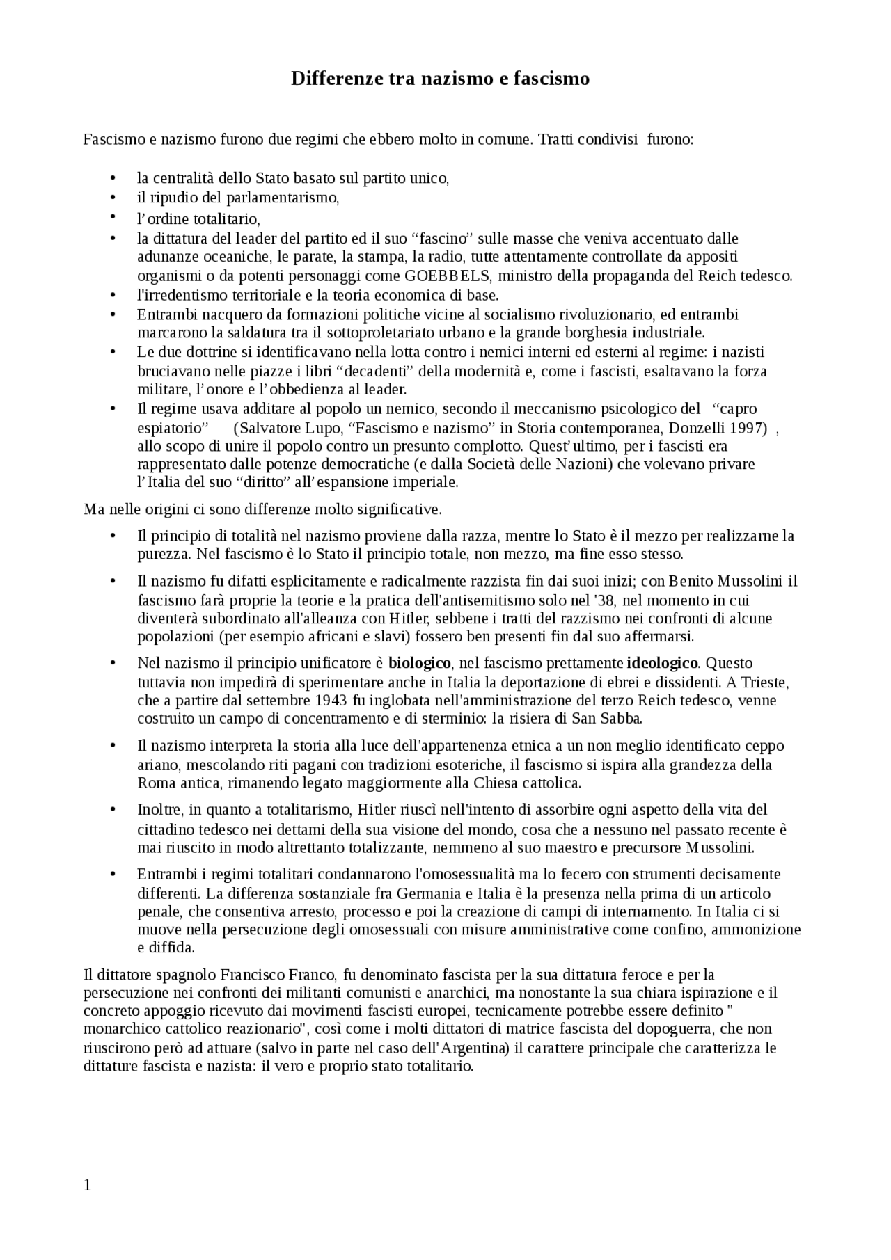 Differenze Tra Nazismo E Fascismo Docsity