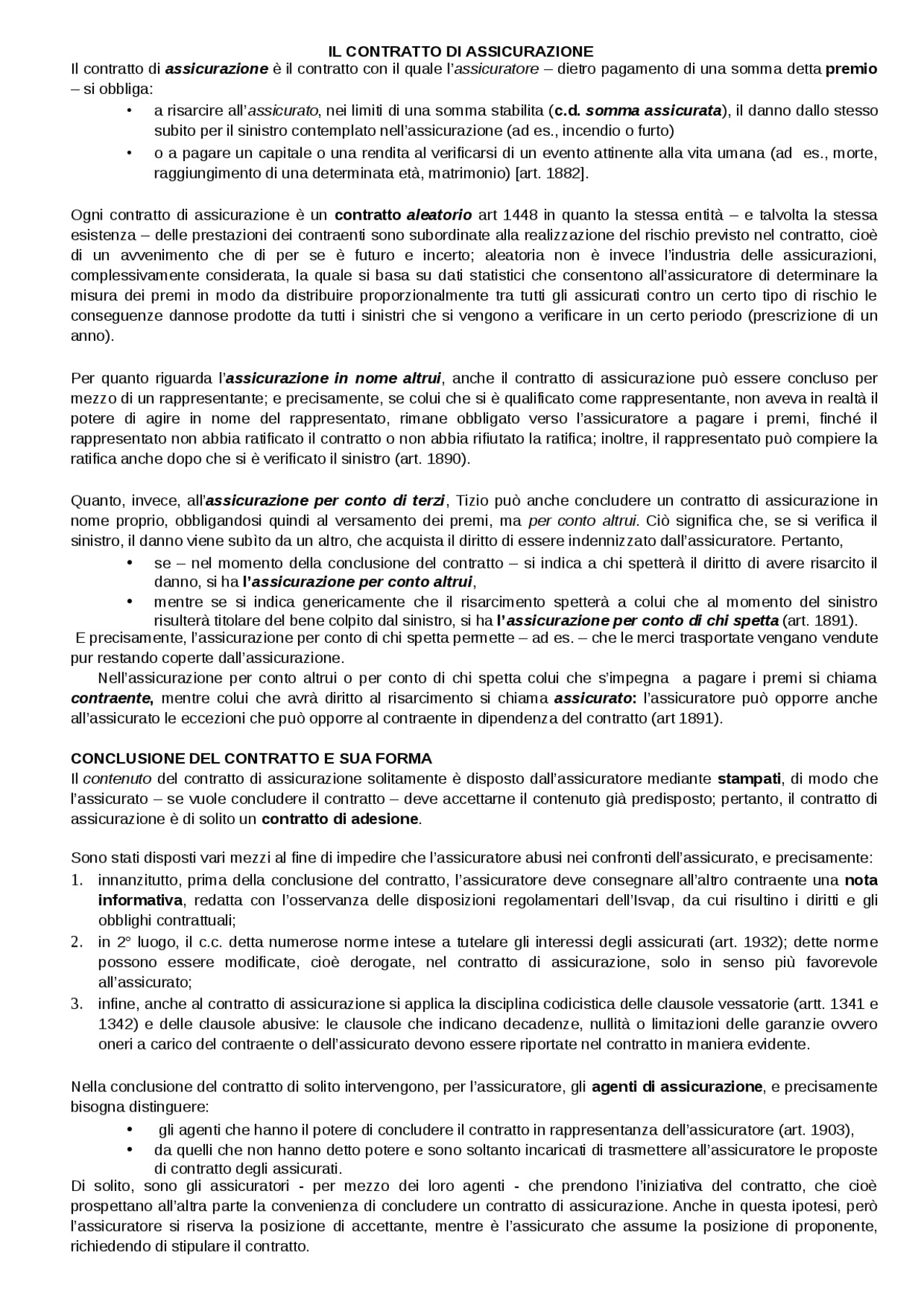 Il Contratto Di Assicurazione Docsity