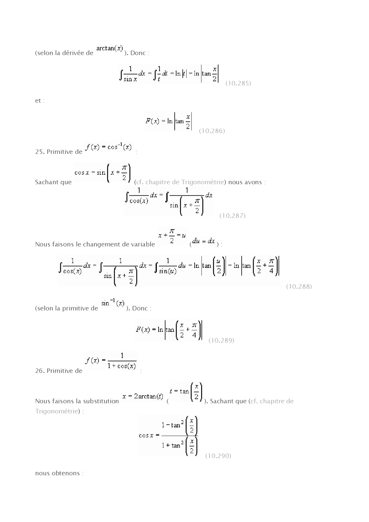 Notes Sur Les Primitives Usuelles 2° Partie Docsity