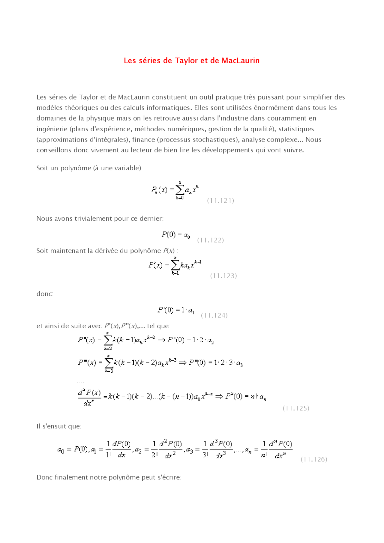 Notes Sur Les Séries De Taylor Et De Maclaurin 1° Partie Docsity