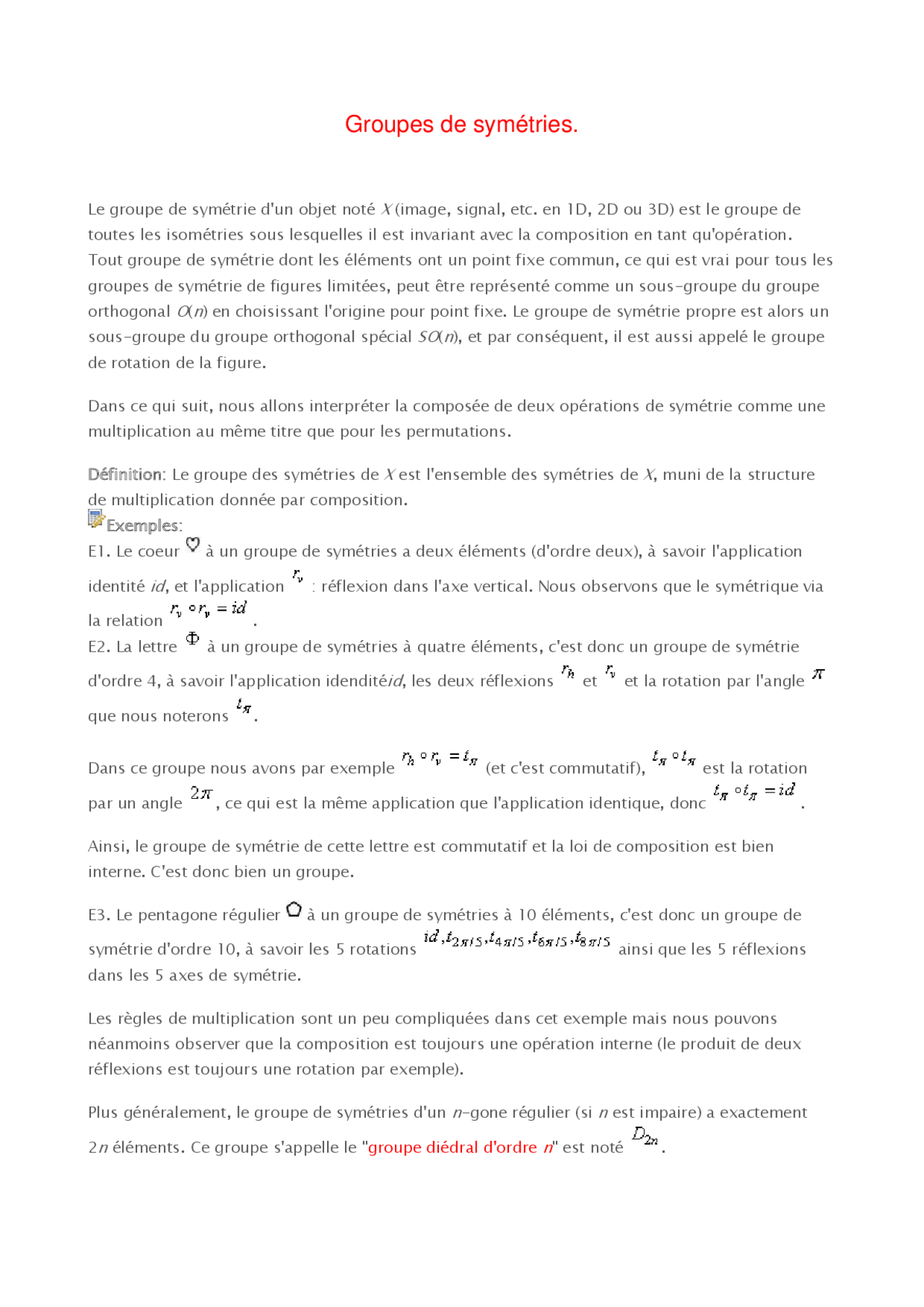 Notes Sur Les Groupes De Symétries Docsity
