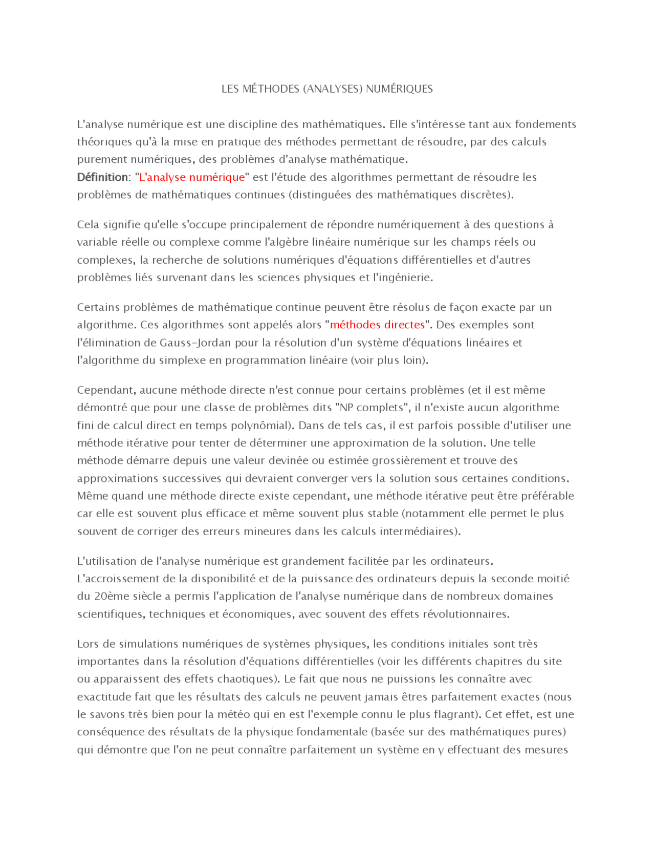 Notes Sur Les Méthodes Analyses Numériques 1° Partie Notes