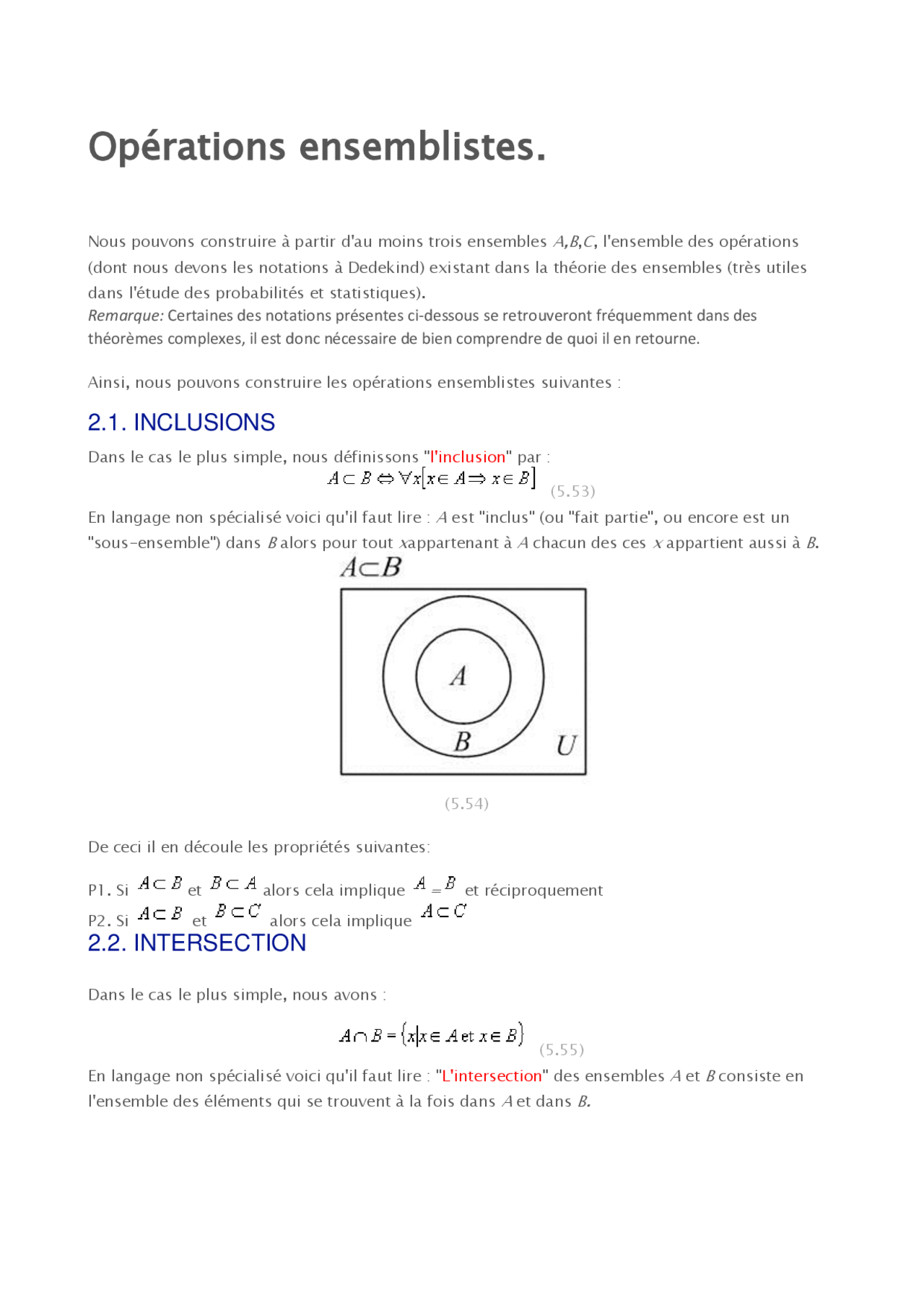 Notes Sur Les Opérations Ensemblistes Docsity
