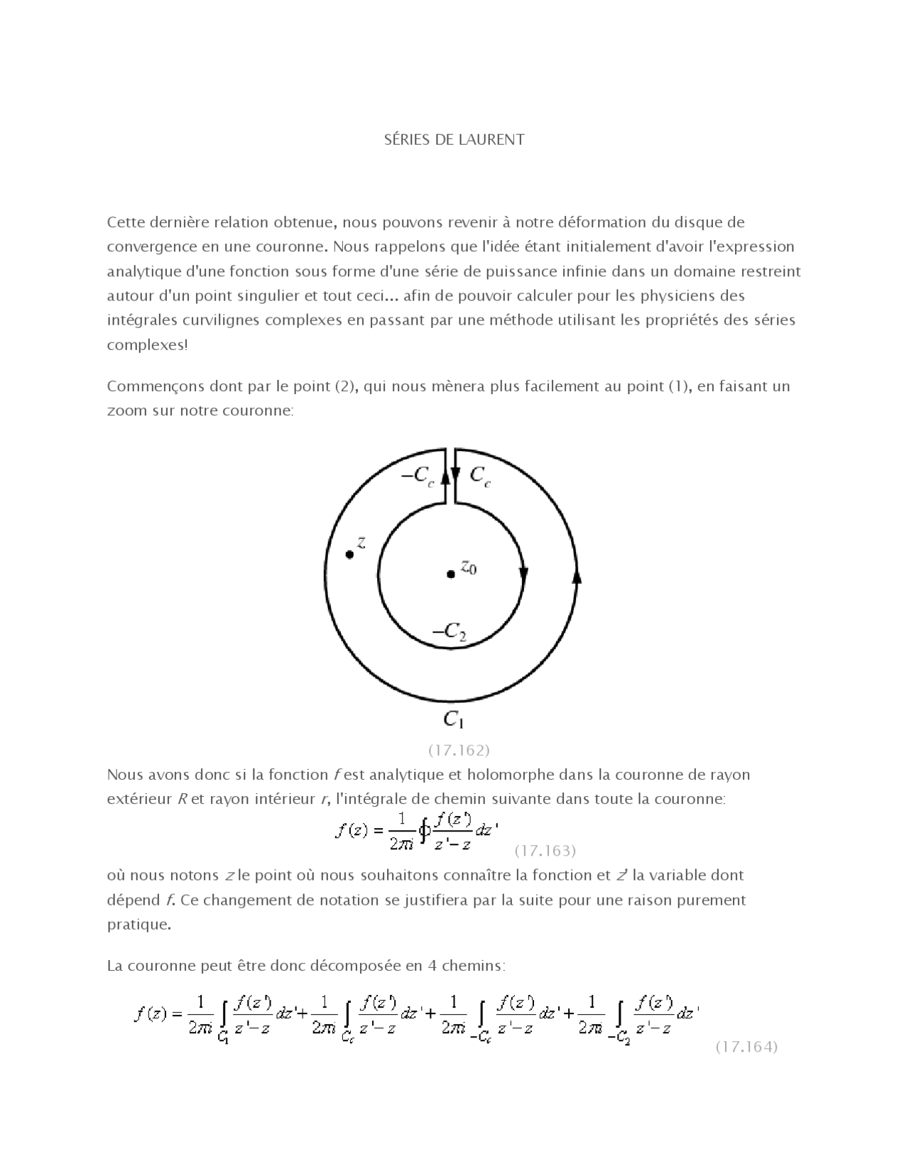 Notes Sur Les Séries De Laurent 1° Partie Notes Mathématiques Docsity