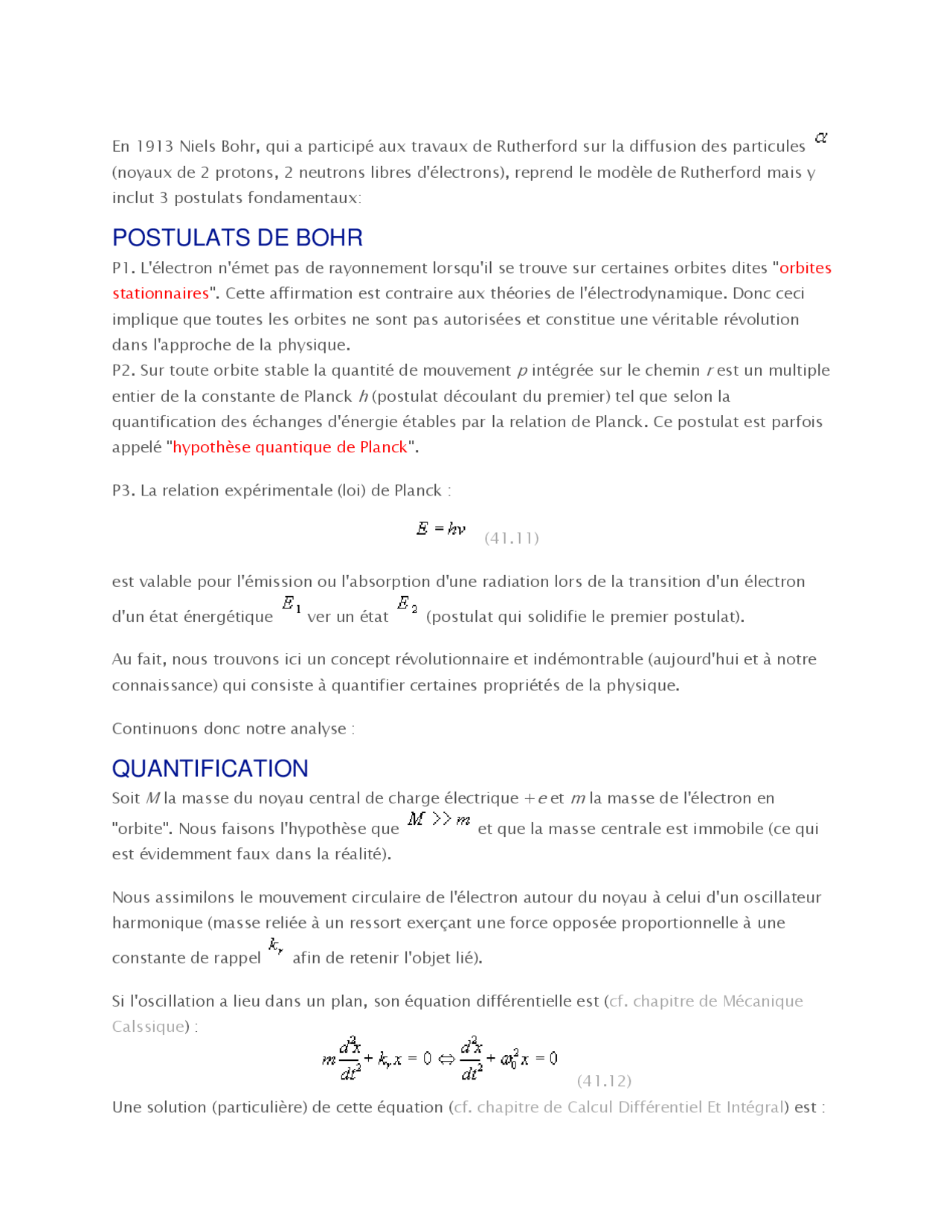 Notes sur le modèle de Bohr - 1° partie - Docsity