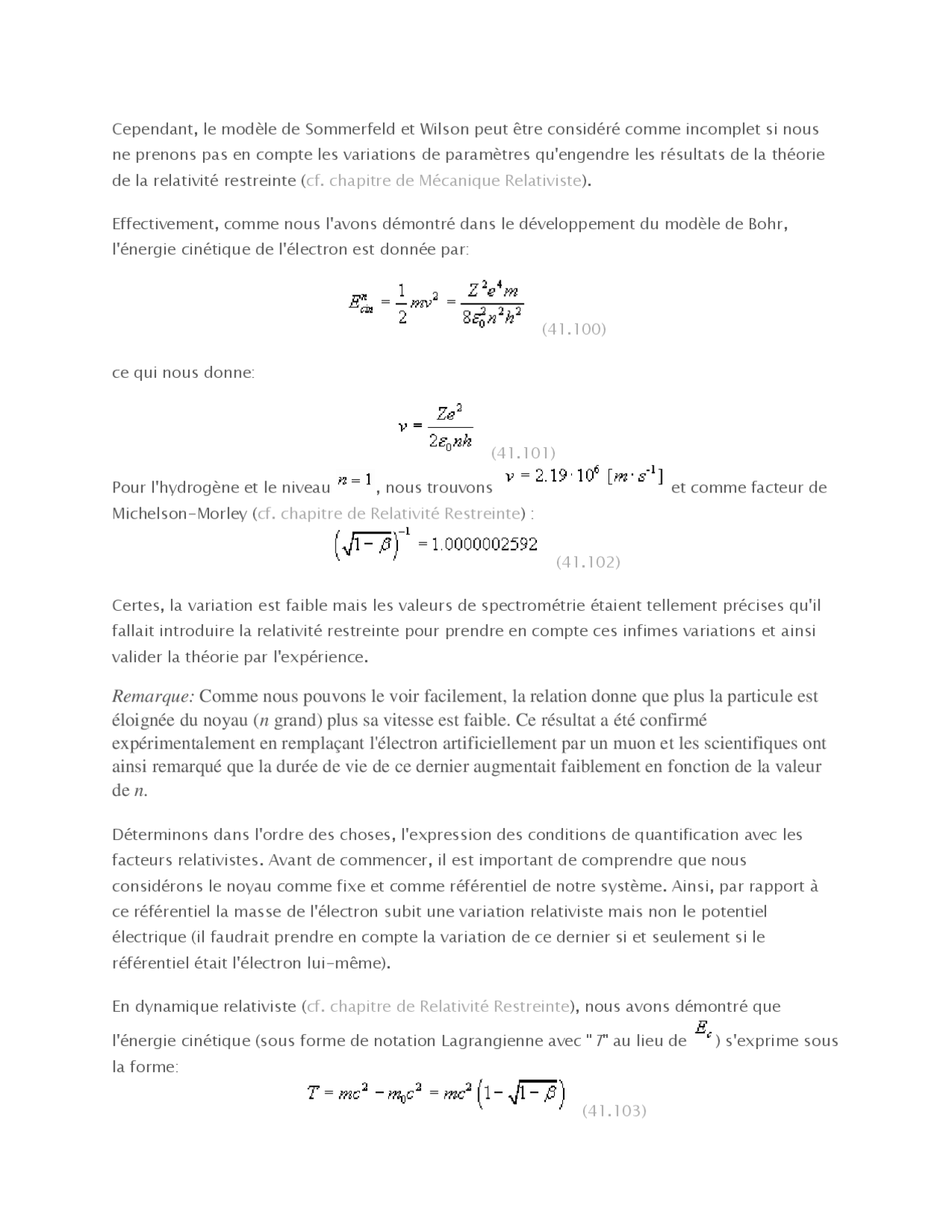 Notes Sur Le Modèle Relativiste De Sommerfeld 1° Partie Notes