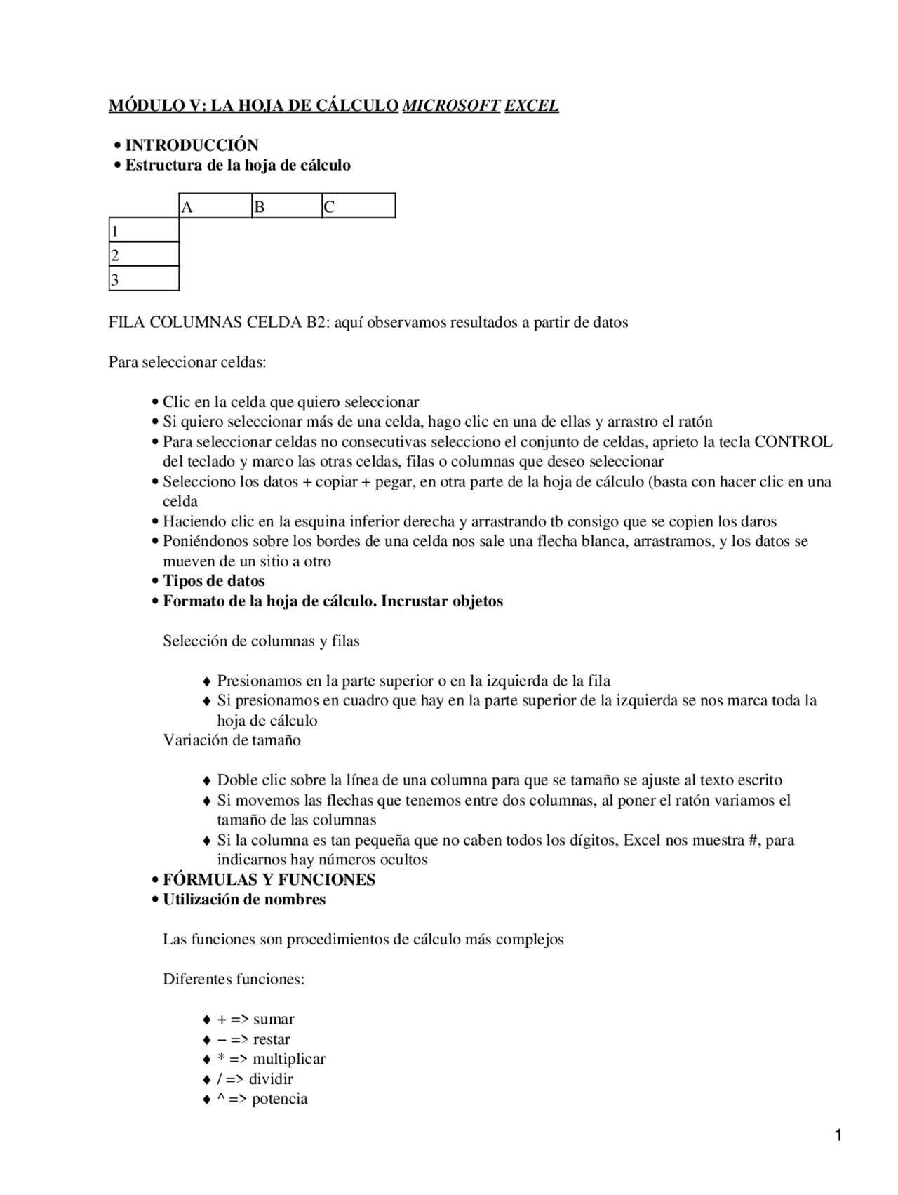 Apuntes Sobre Microsoft Excel Apuntes De Tecnología De La Información