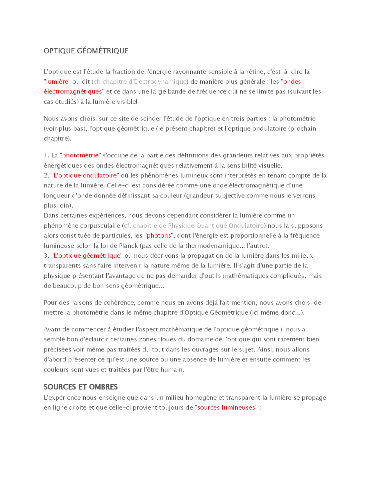 Notes sur l'optique géométrique - Docsity