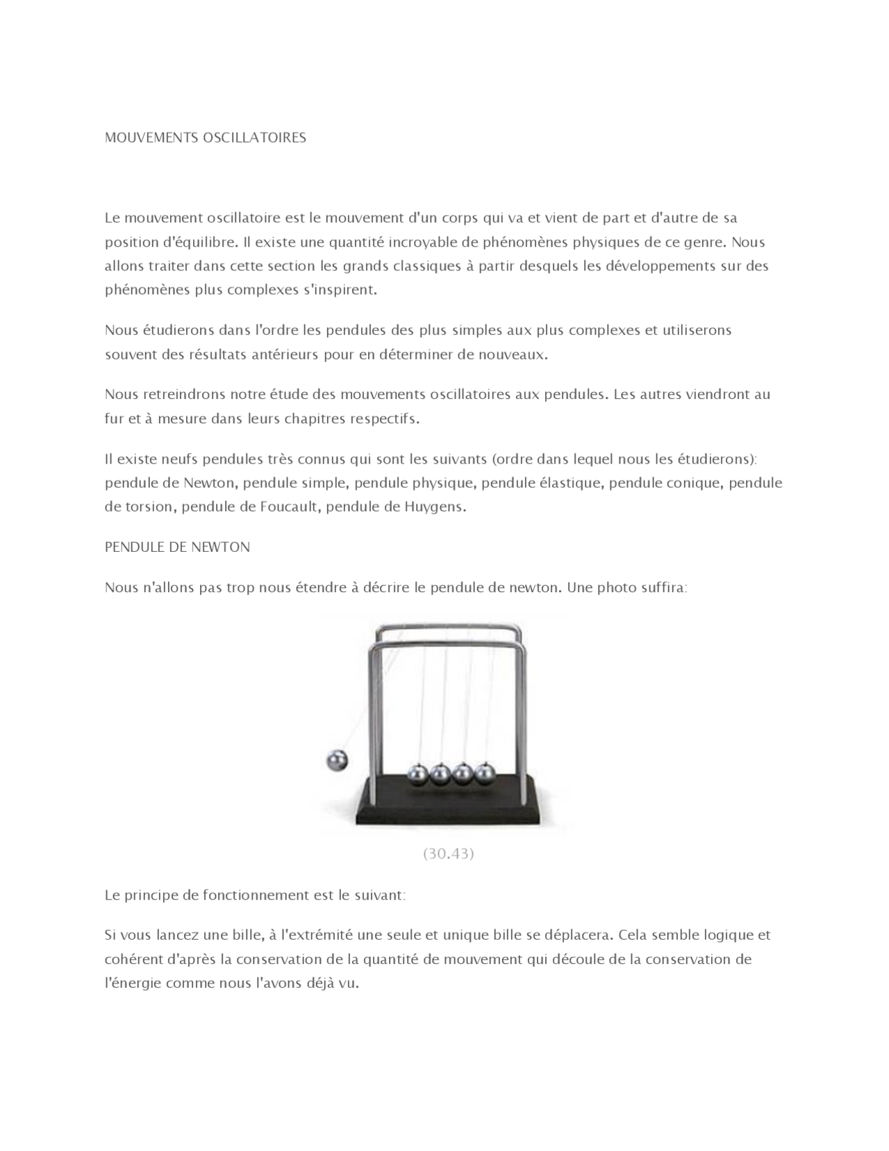 Notes Sur Les Mouvements Oscillatoires 1° Partie Docsity