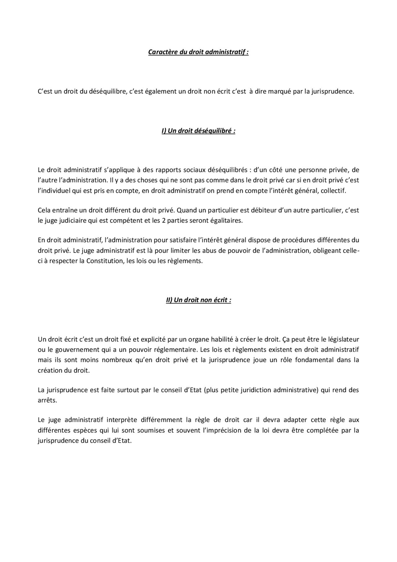 Notes Sur Le Caractère Du Droit Administratif Notes Droit