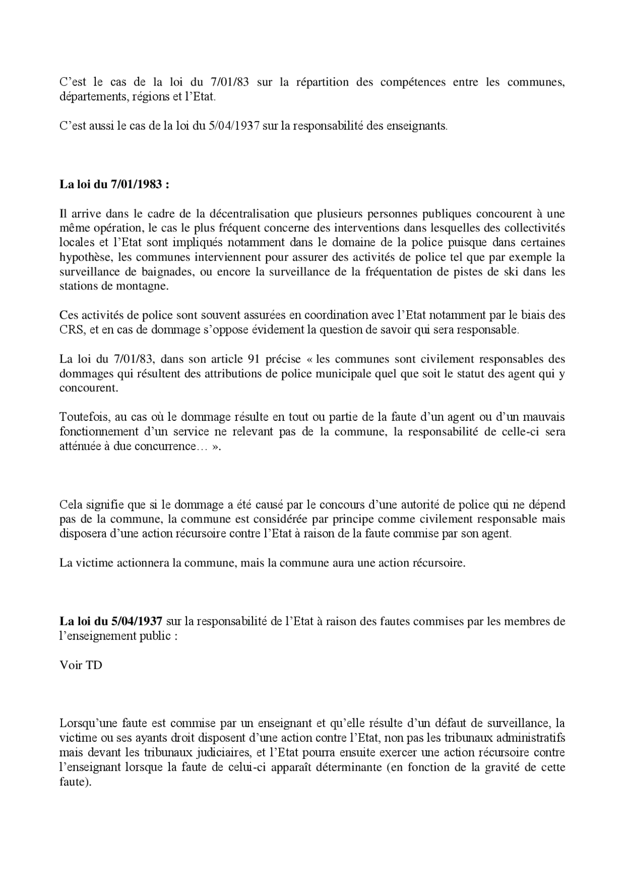 Notes Sur La Responsabilité Administrative 2° Partie Docsity