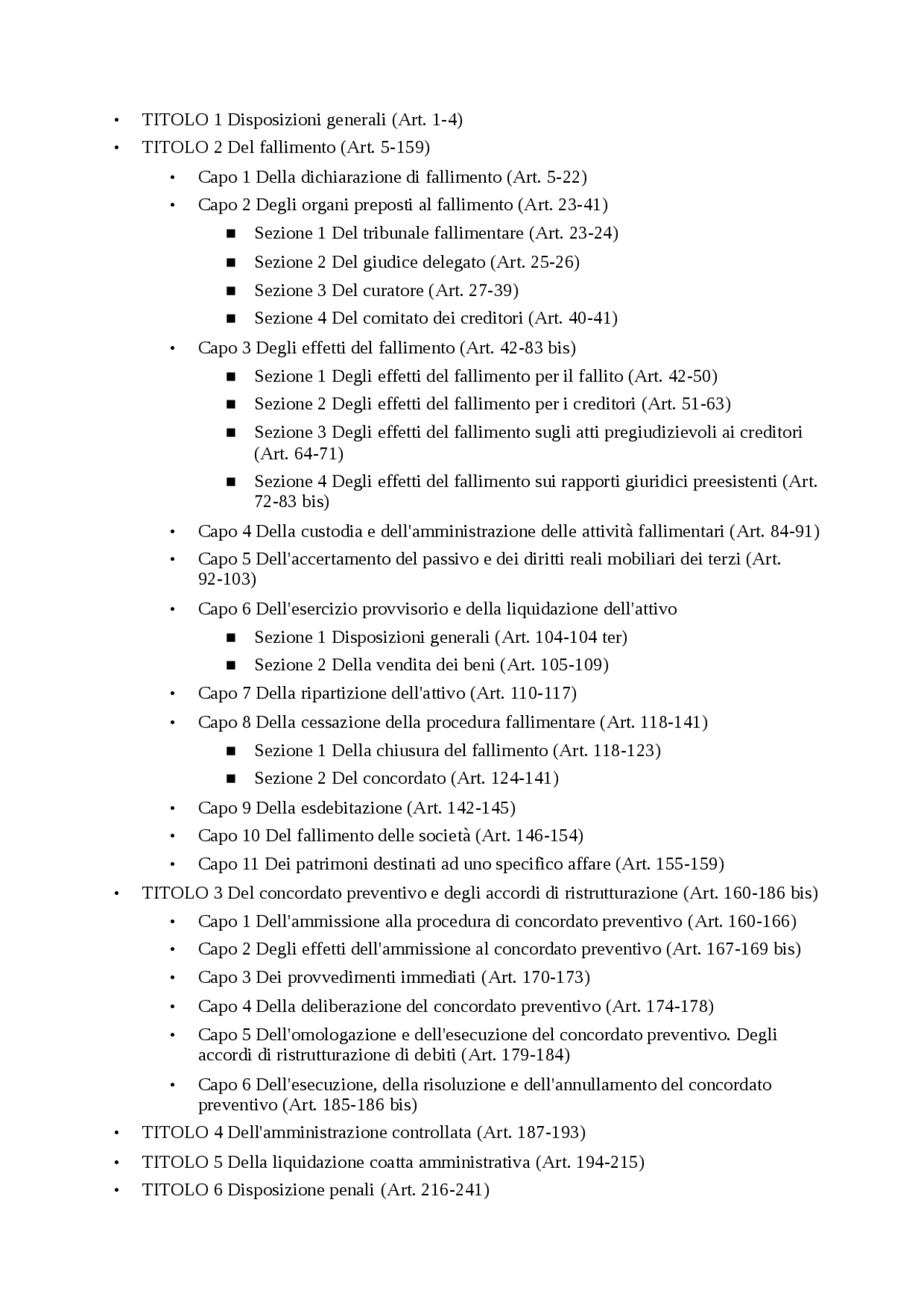 Fonti Di Diritto Fallimentare Diritto Fallimentare Docsity