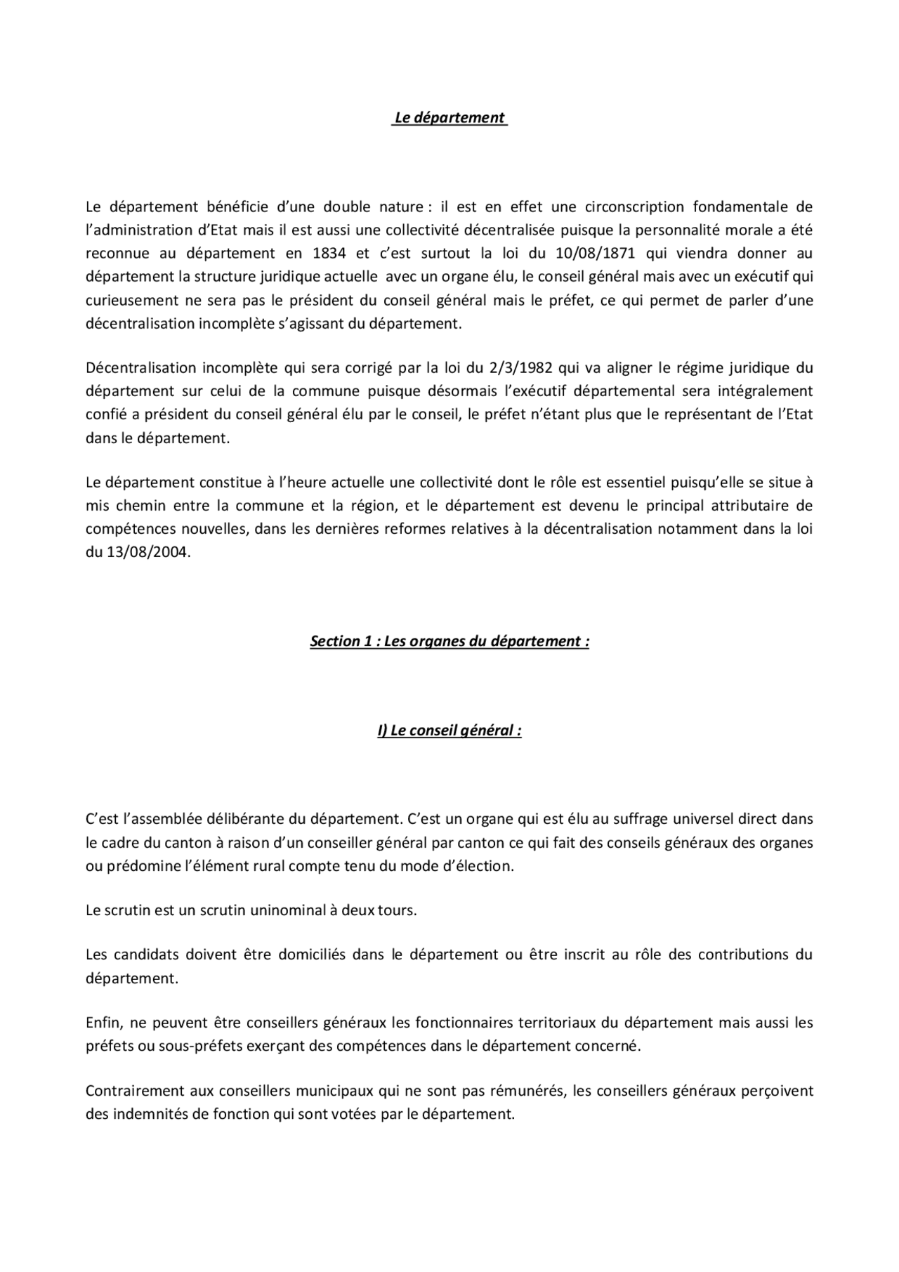 Notes Sur Le Département Docsity
