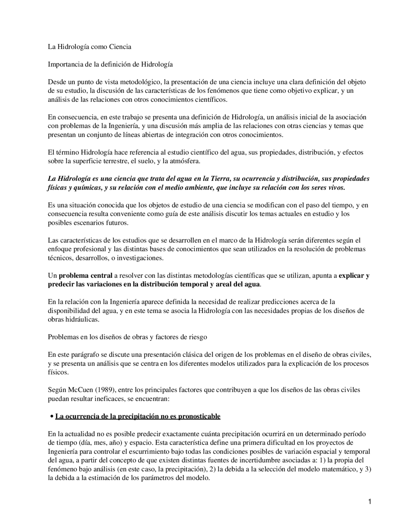 Apuntes Sobre La Hidrología Como Ciencia Docsity