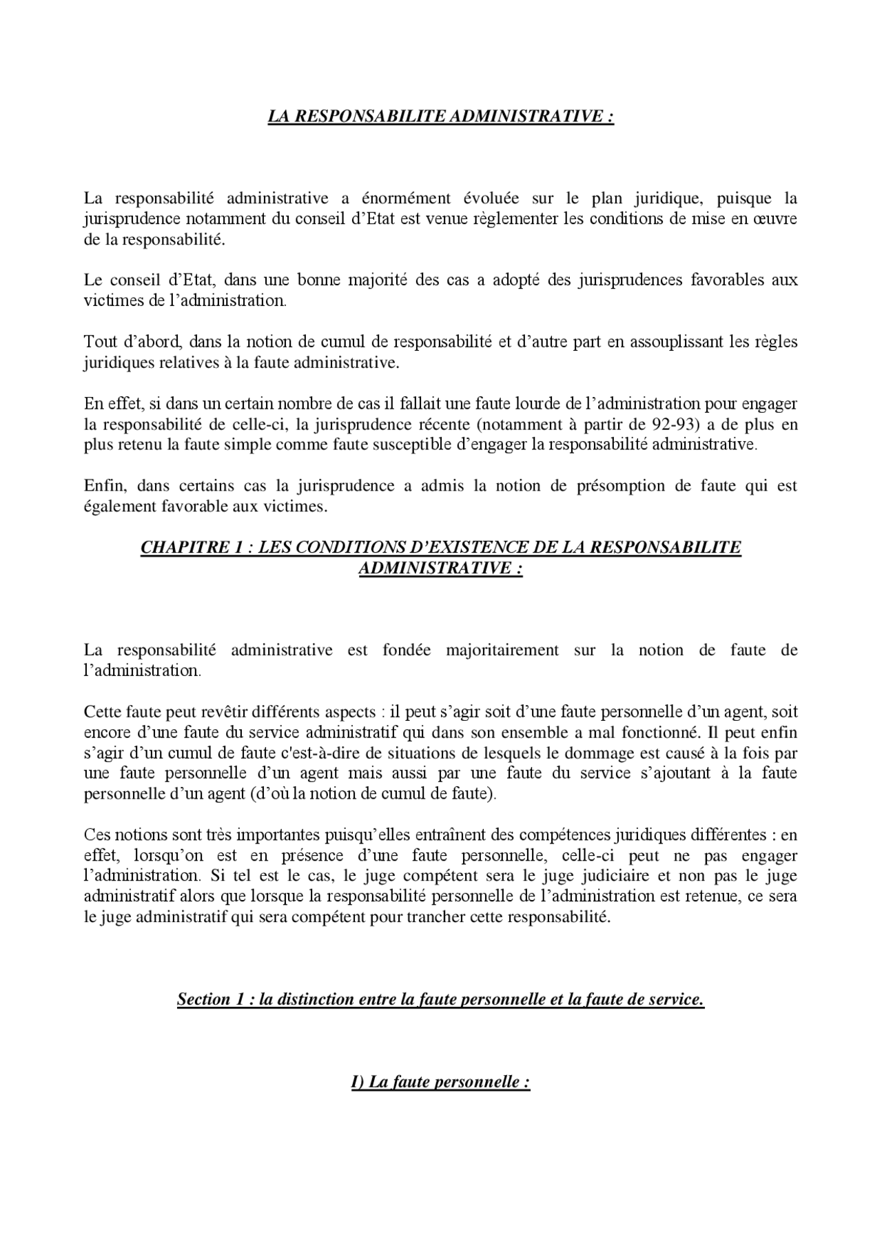 Notes Sur La Responsabilité Administrative 1° Partie Docsity
