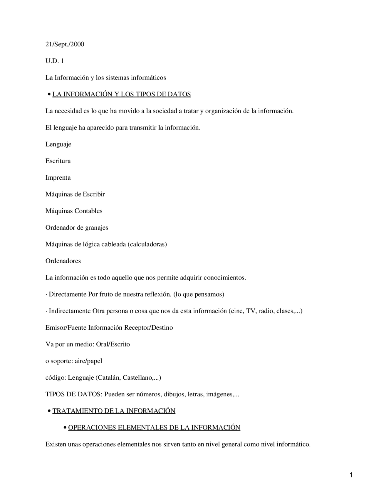 Apuntes Sobre La Información Y Los Sistemas Informáticos Apuntes De