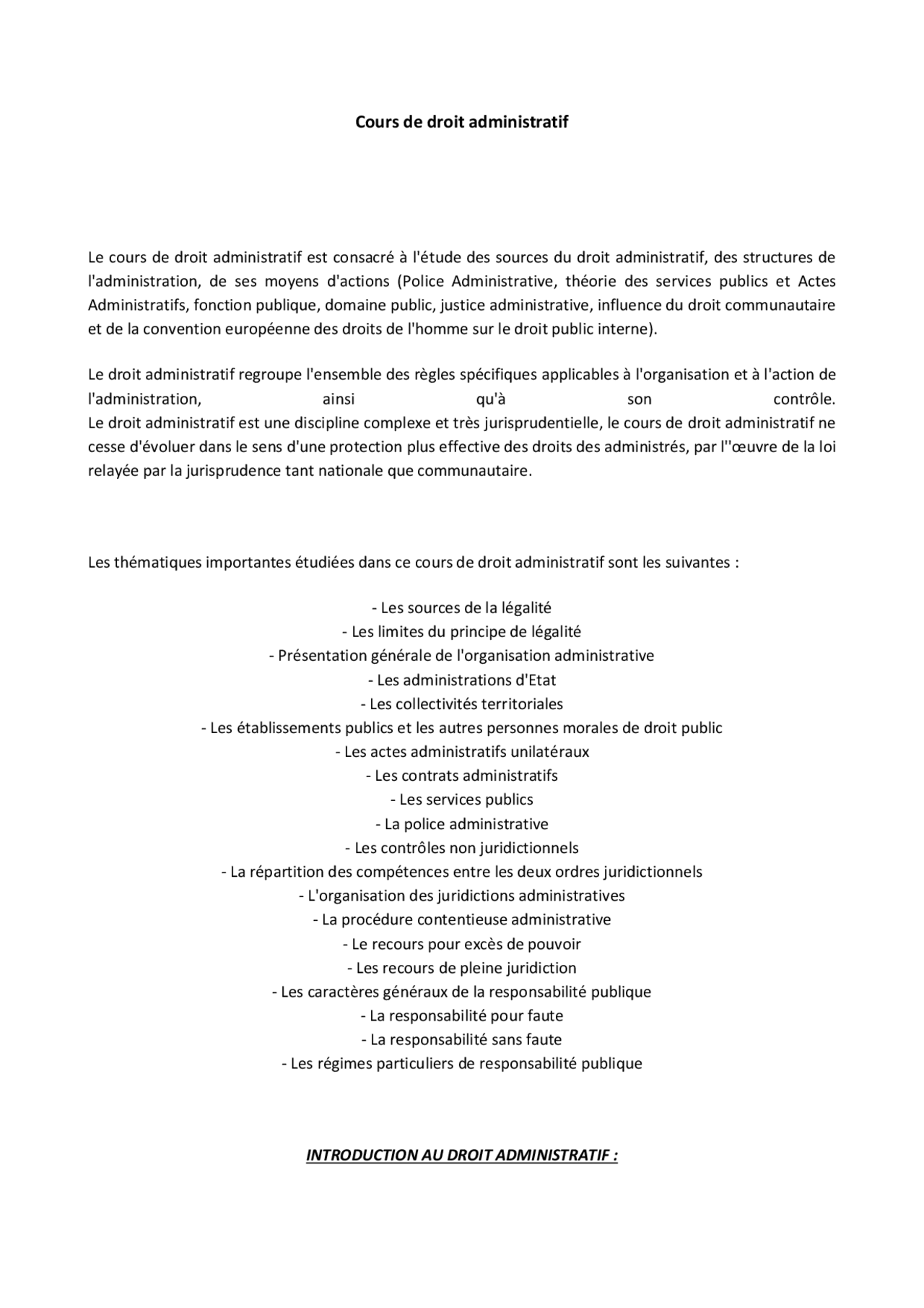 Notes Sur Le Thème Du Droit Administratif 1° Partie Docsity