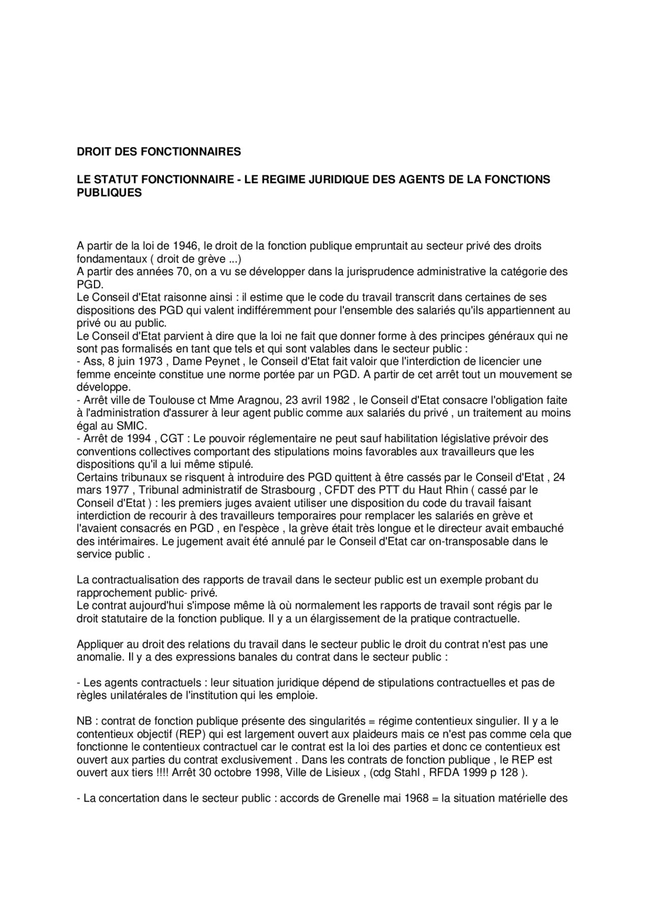 Notes De Droit Des Fonctionnaires 1° Partie Docsity