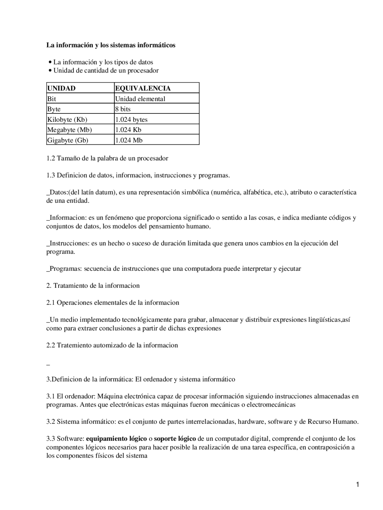 Apuntes Sobre La Información Y Los Sistemas Informáticos Docsity