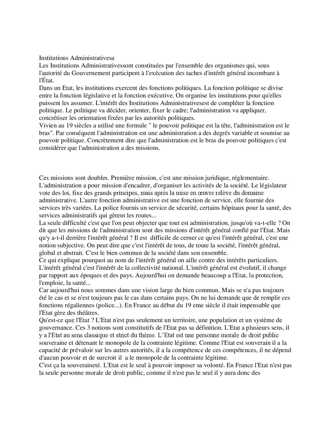 Notes Complètes Sur Les Institutions Administratives 1° Partie Docsity