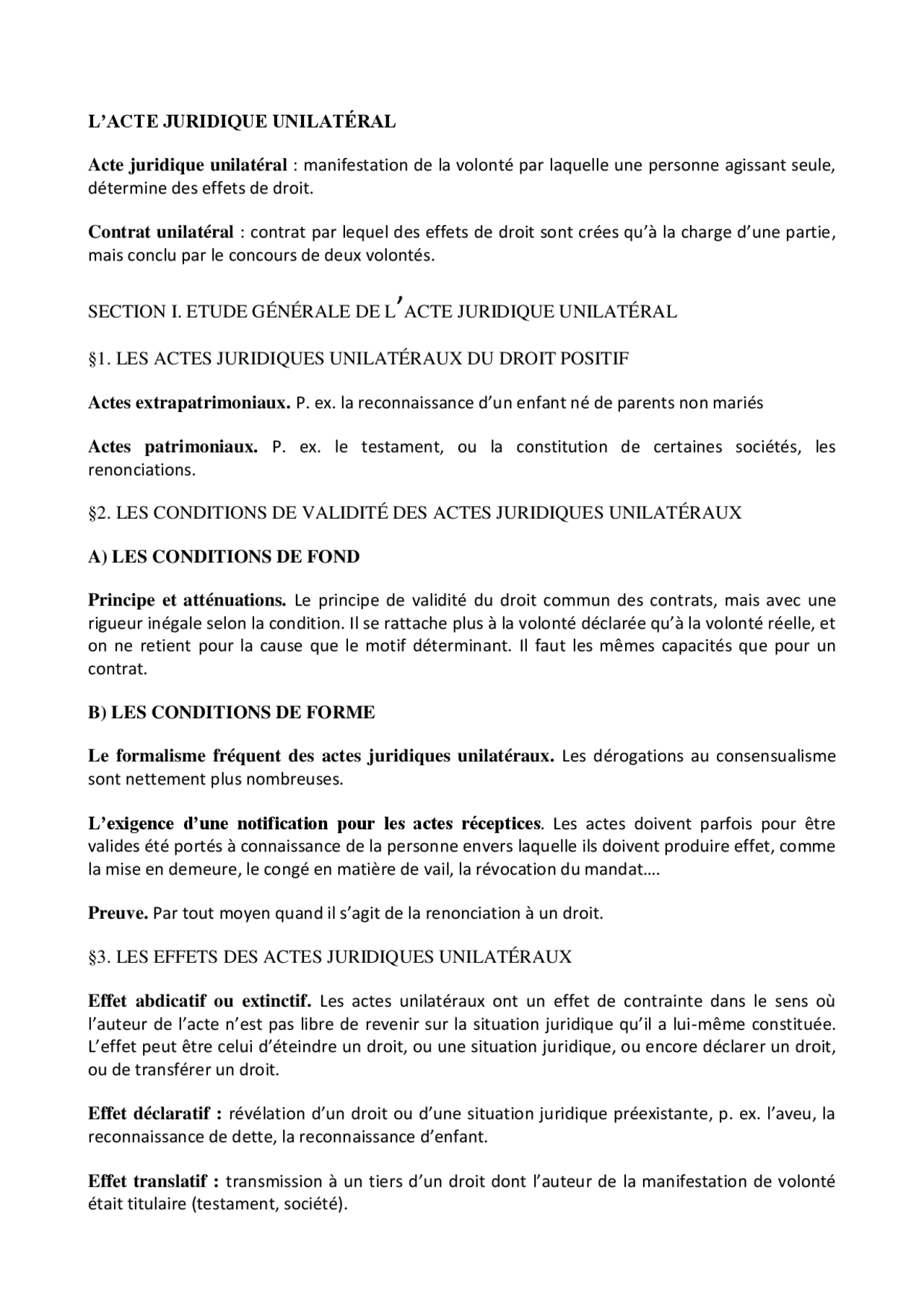Résumé Sur Lacte Juridique Unilatéral Docsity