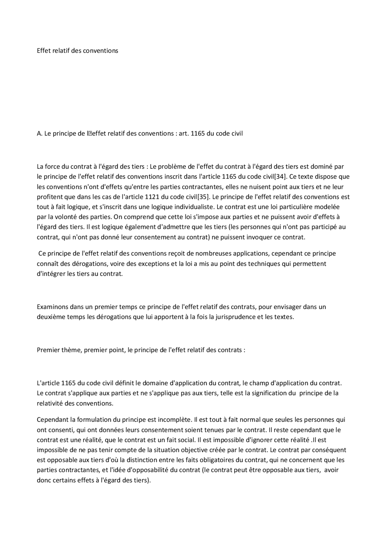 Rèsumé Sur Leffet Relatif Des Conventions 1° Partie Résumés Droit