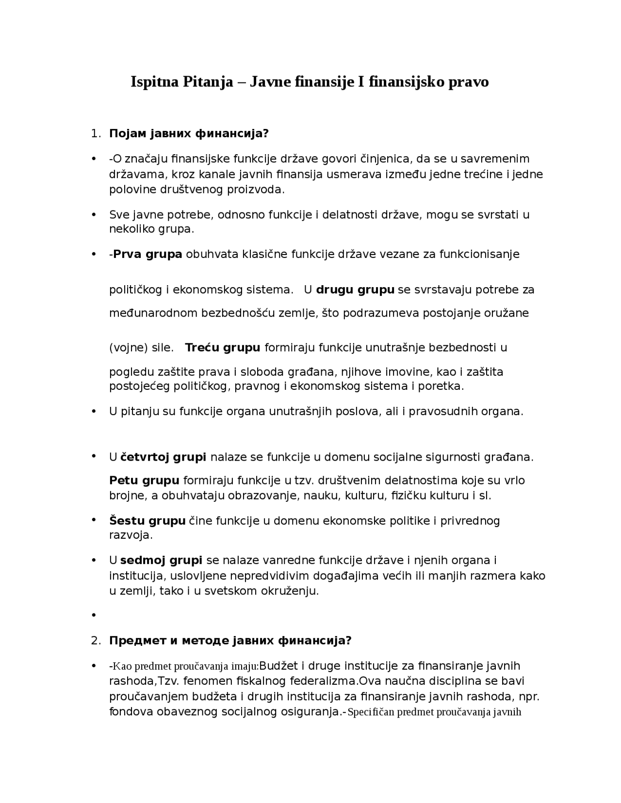 Ispitna pitanja iz Javne Finansije i Finansijsko Pravo sa odgovorima | Rezime' predlog Javne ...